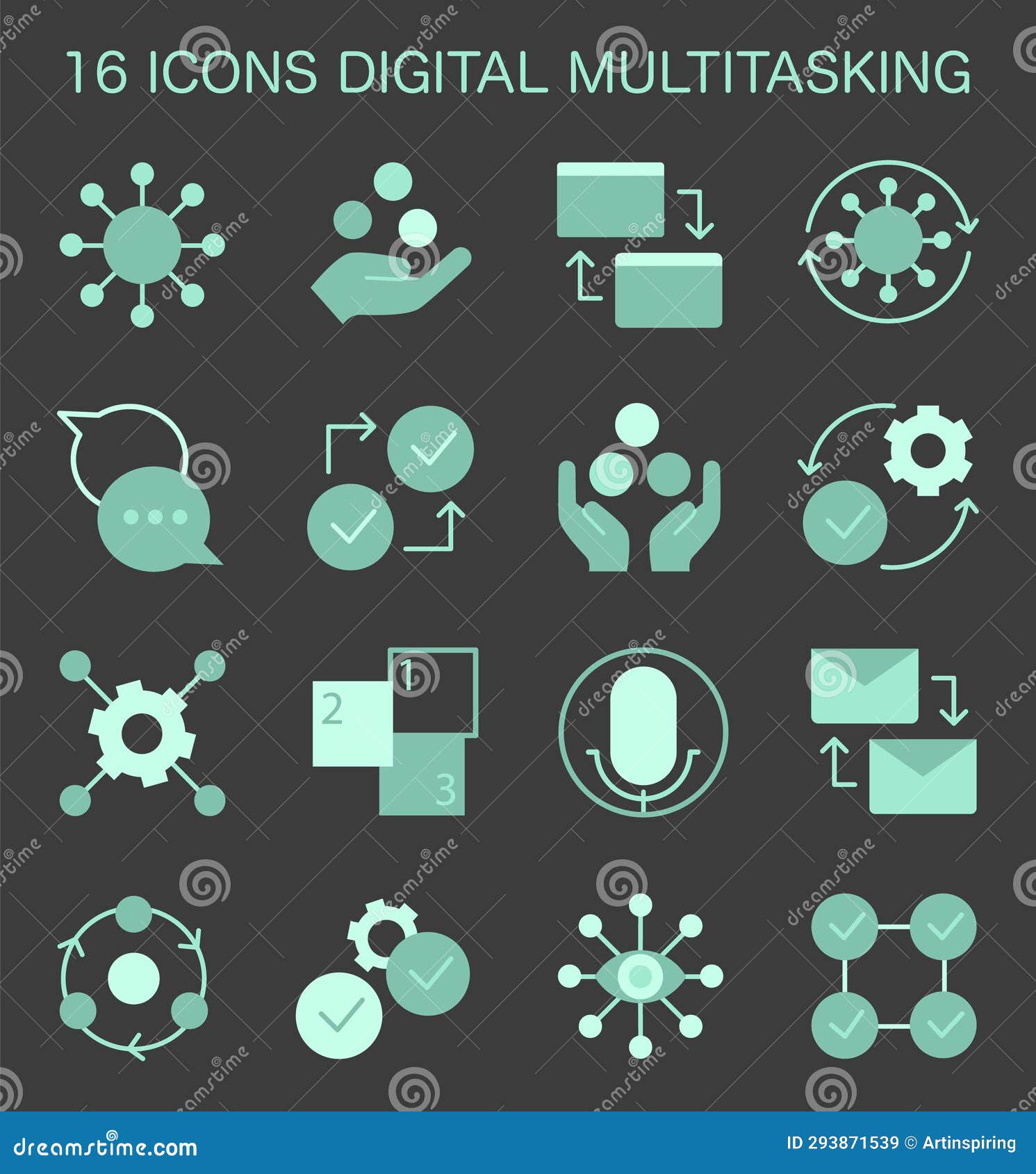Digital Multitasking Icons Set. Effectiveness and Competence, Media ...