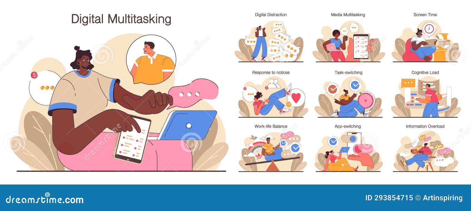 Digital Multitasking Set. Effective and Competent Office Worker Media ...