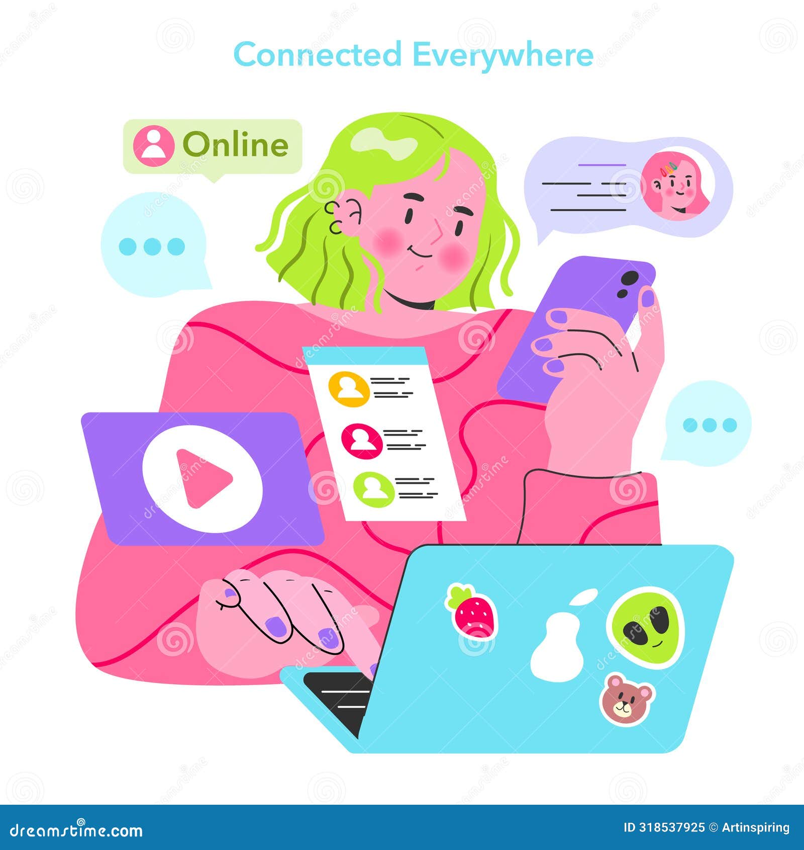 Digital Natives. Flat Vector Illustration Stock Vector - Illustration ...