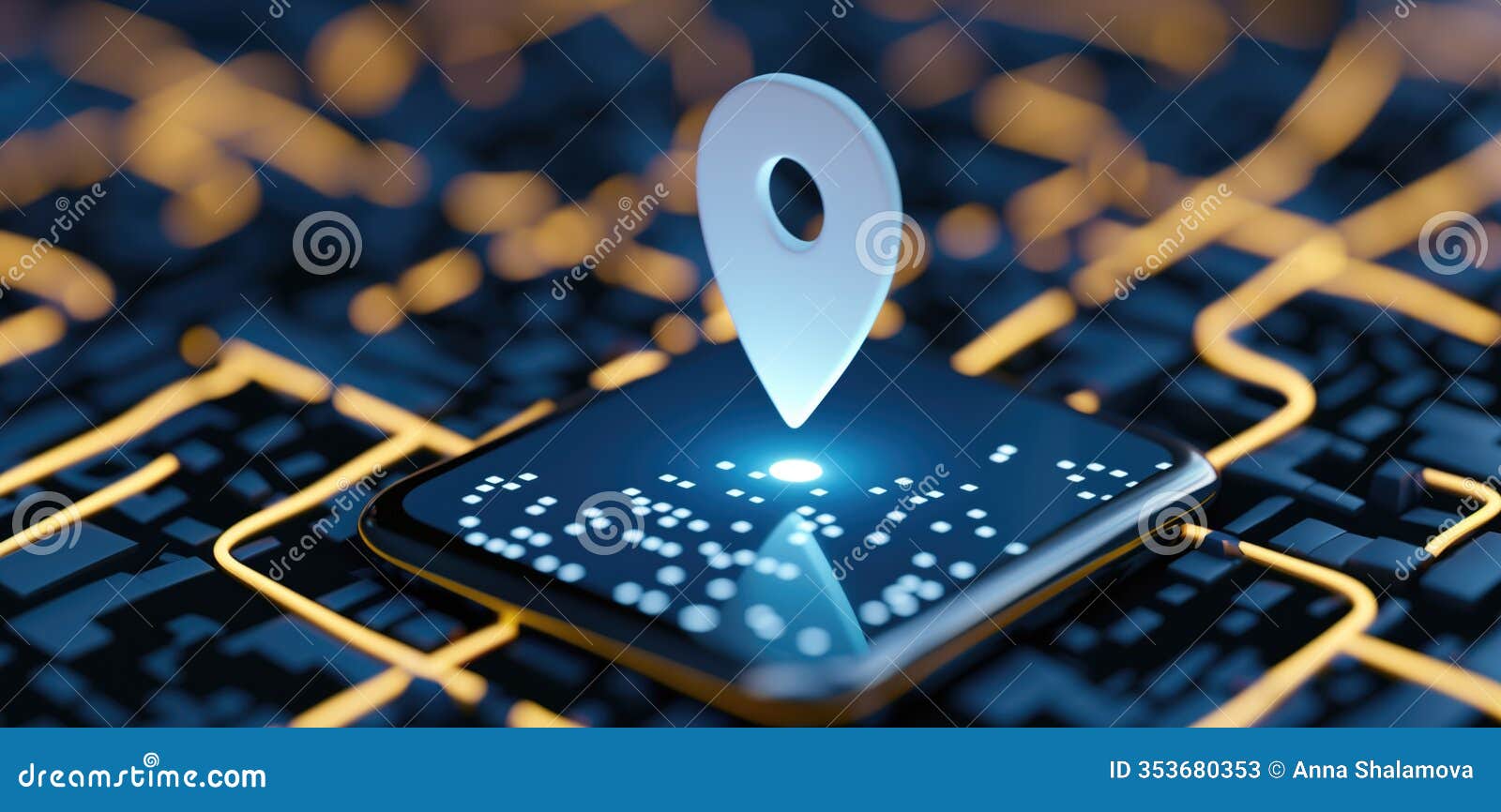 Digital Navigation Concept with 3D Map Pointer on Futuristic Circuit ...