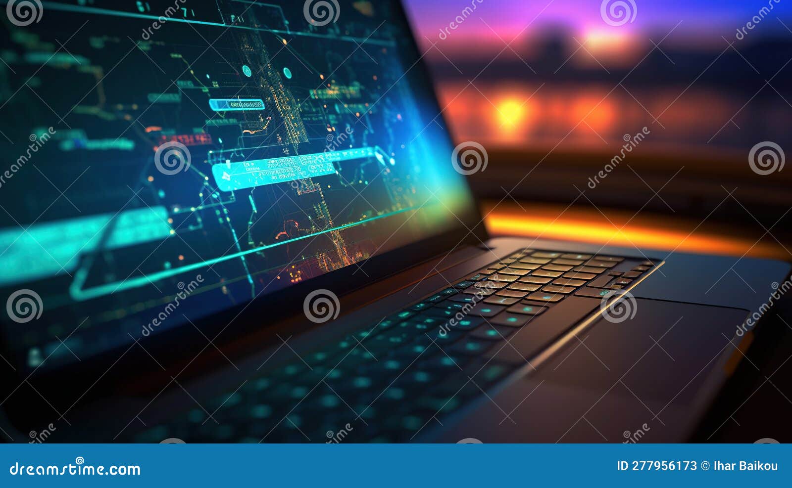Digital Navigator Laptop with Aeronautical Chart Stock Illustration ...
