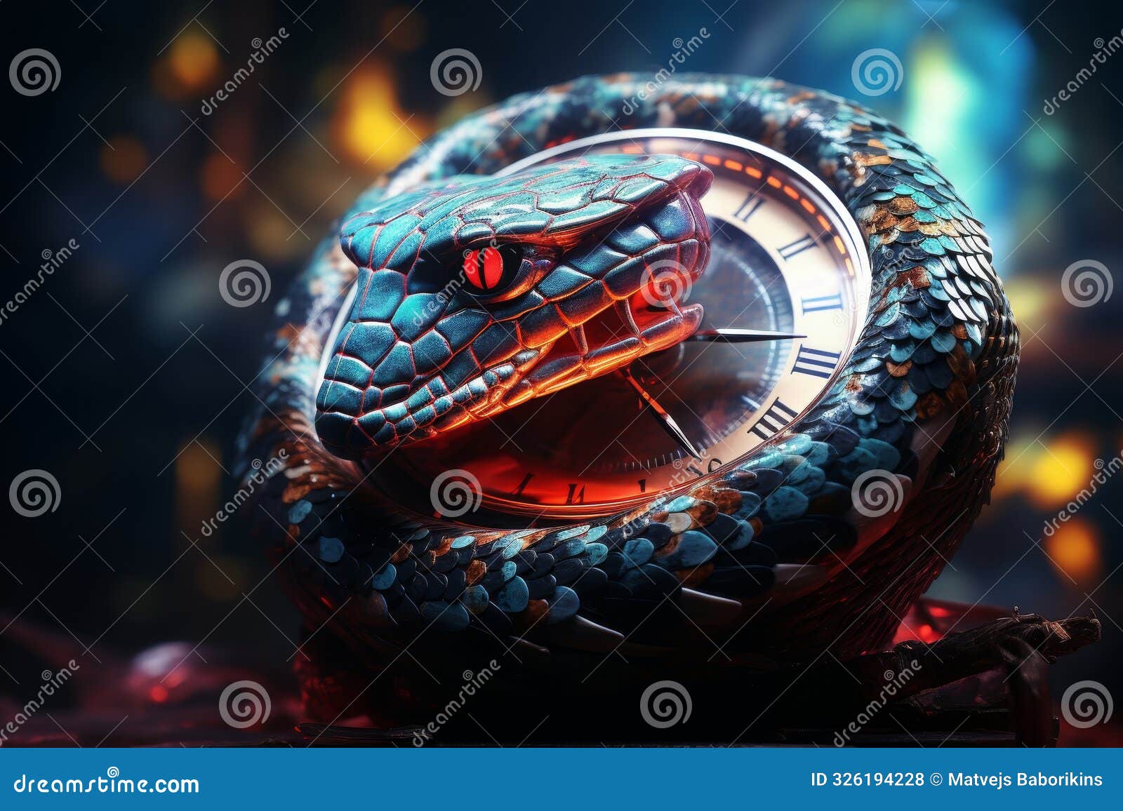 Digital Nebula with 2025 Numbers, Snake on Clock at Midnight Futuristic ...