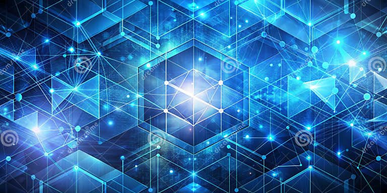 Digital Network Blue Geometric Grid with Glowing Lines and Connected ...