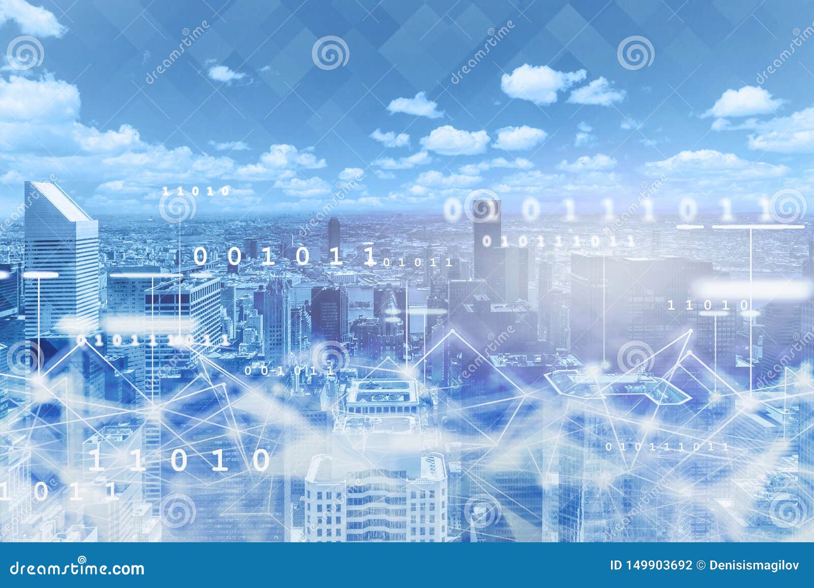Digital Network in City, Modern Technology Stock Illustration ...