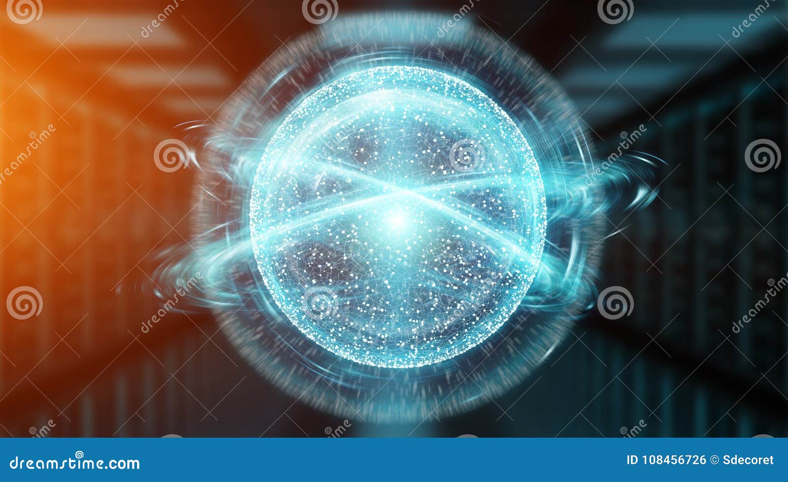 Digital Network Connection Sphere Interface 3D Rendering Stock ...