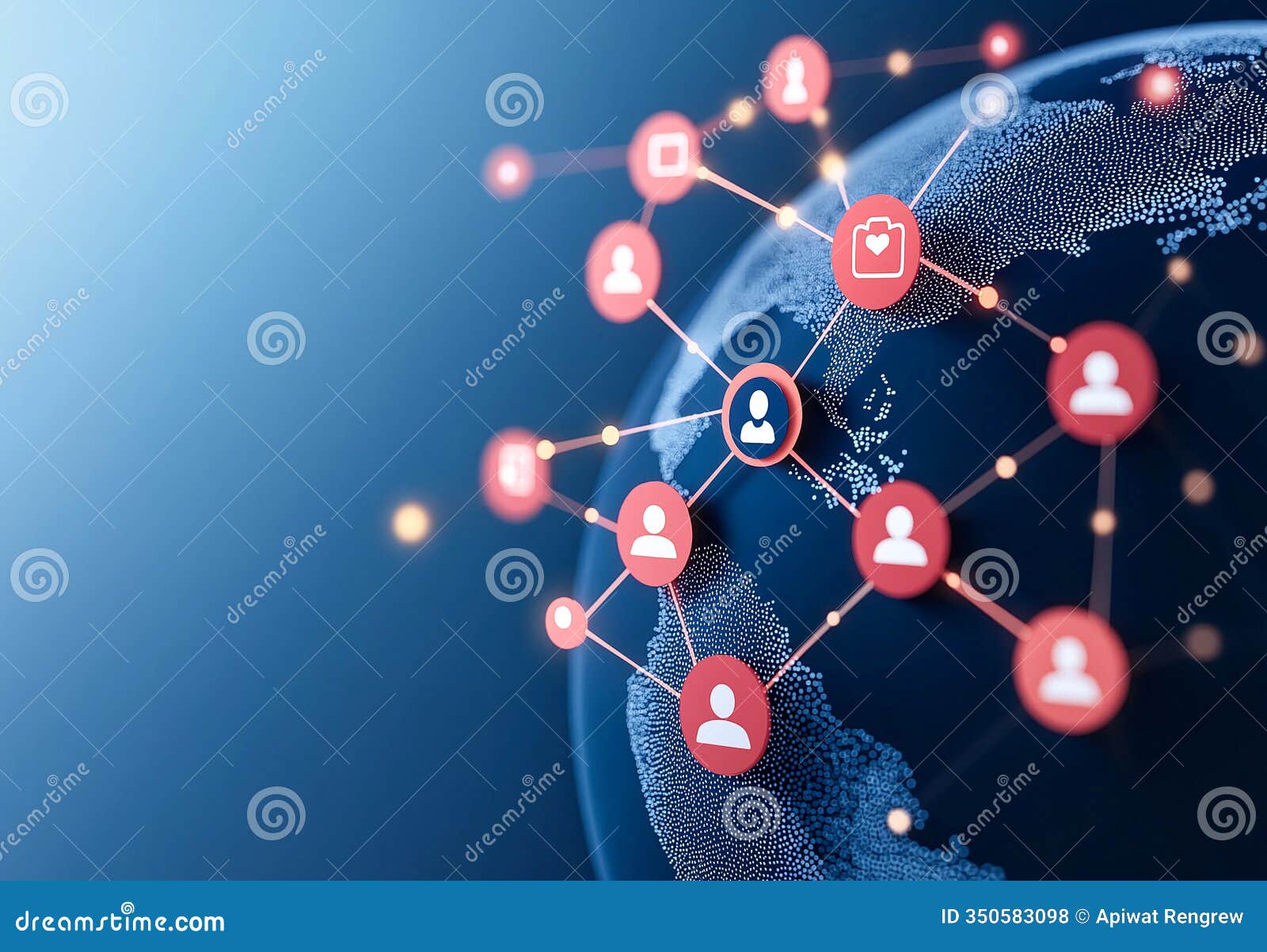 Digital Network Connections on Globe with User Icons and Data Symbols ...