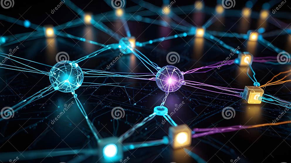 Digital Network Connections Linking Multiple Devices with Glowing Lines ...