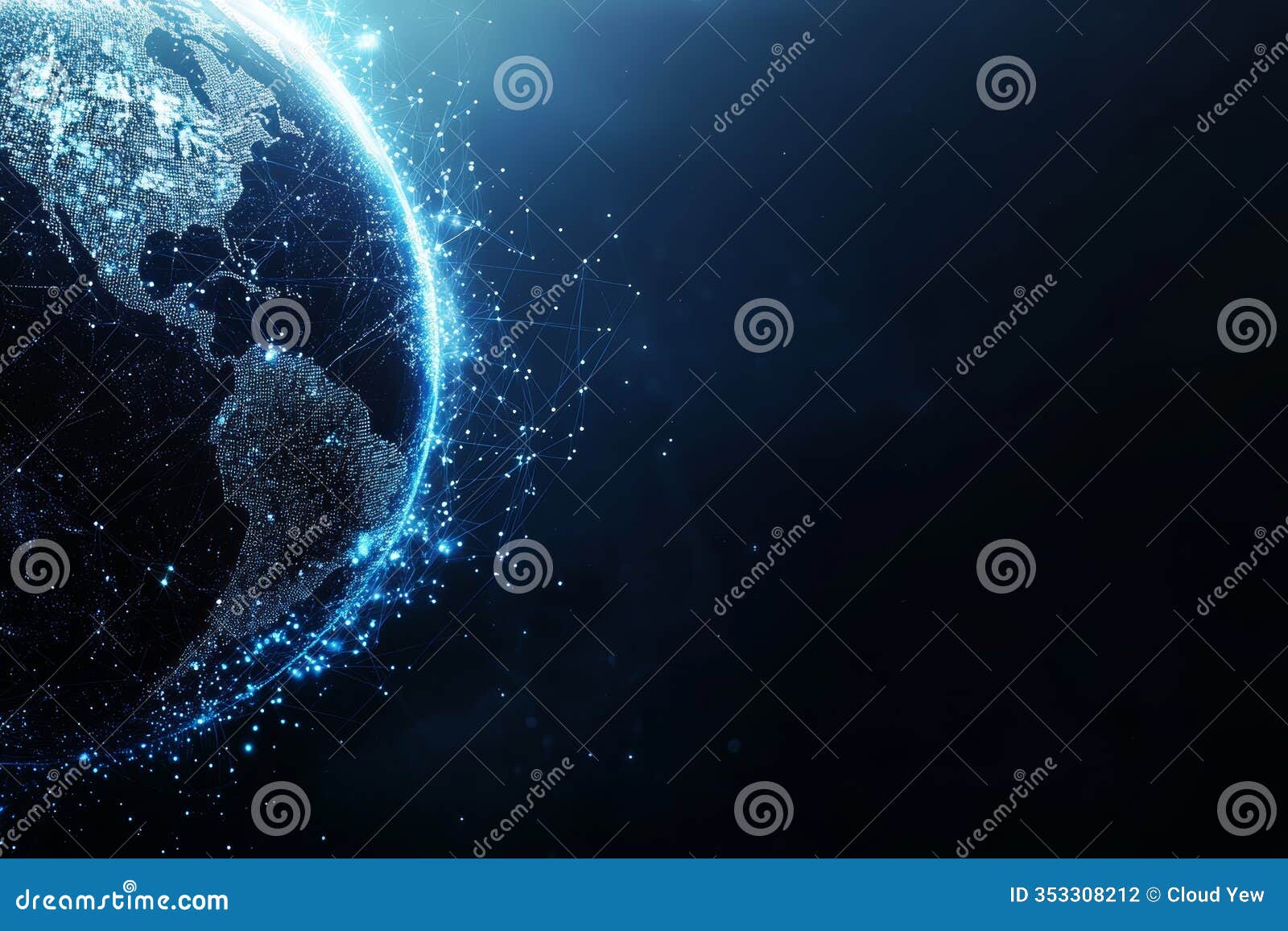 Digital Network Connections in Space with Empty Background and Glowing ...