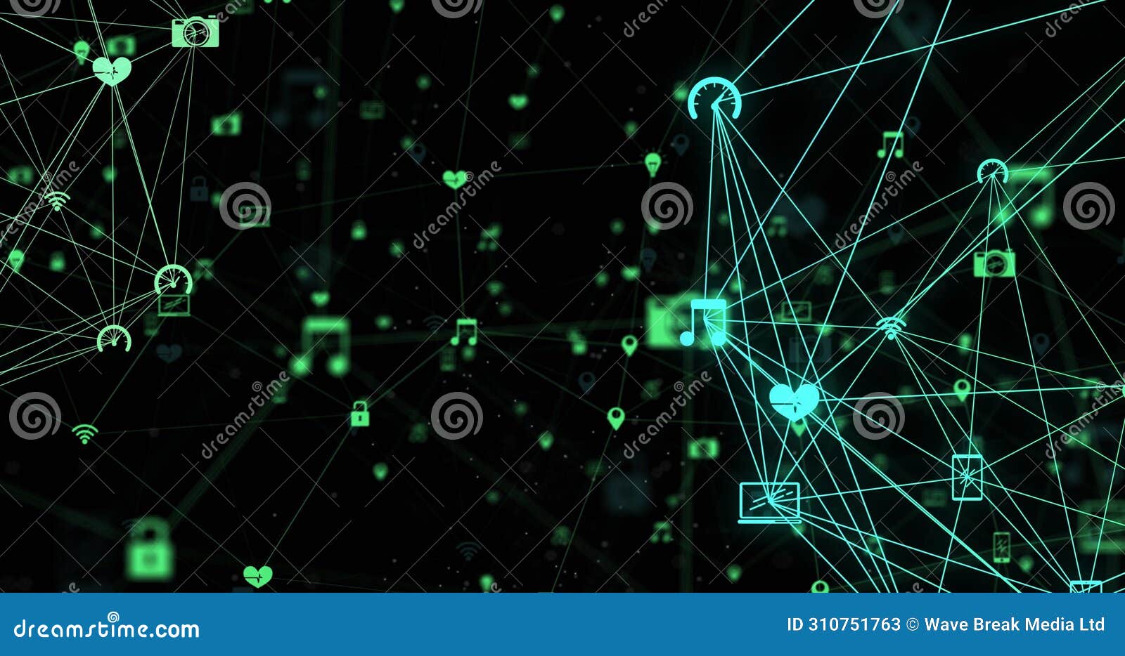 A Digital Network with Connectivity Icons on a Dark Background Stock ...
