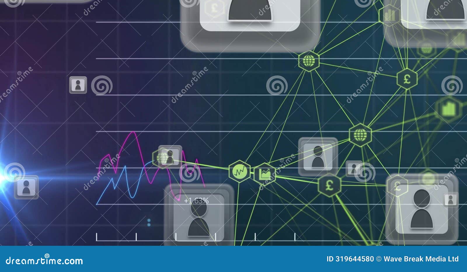 Digital Network Diagram with Interconnected Icons and Data Points Stock ...