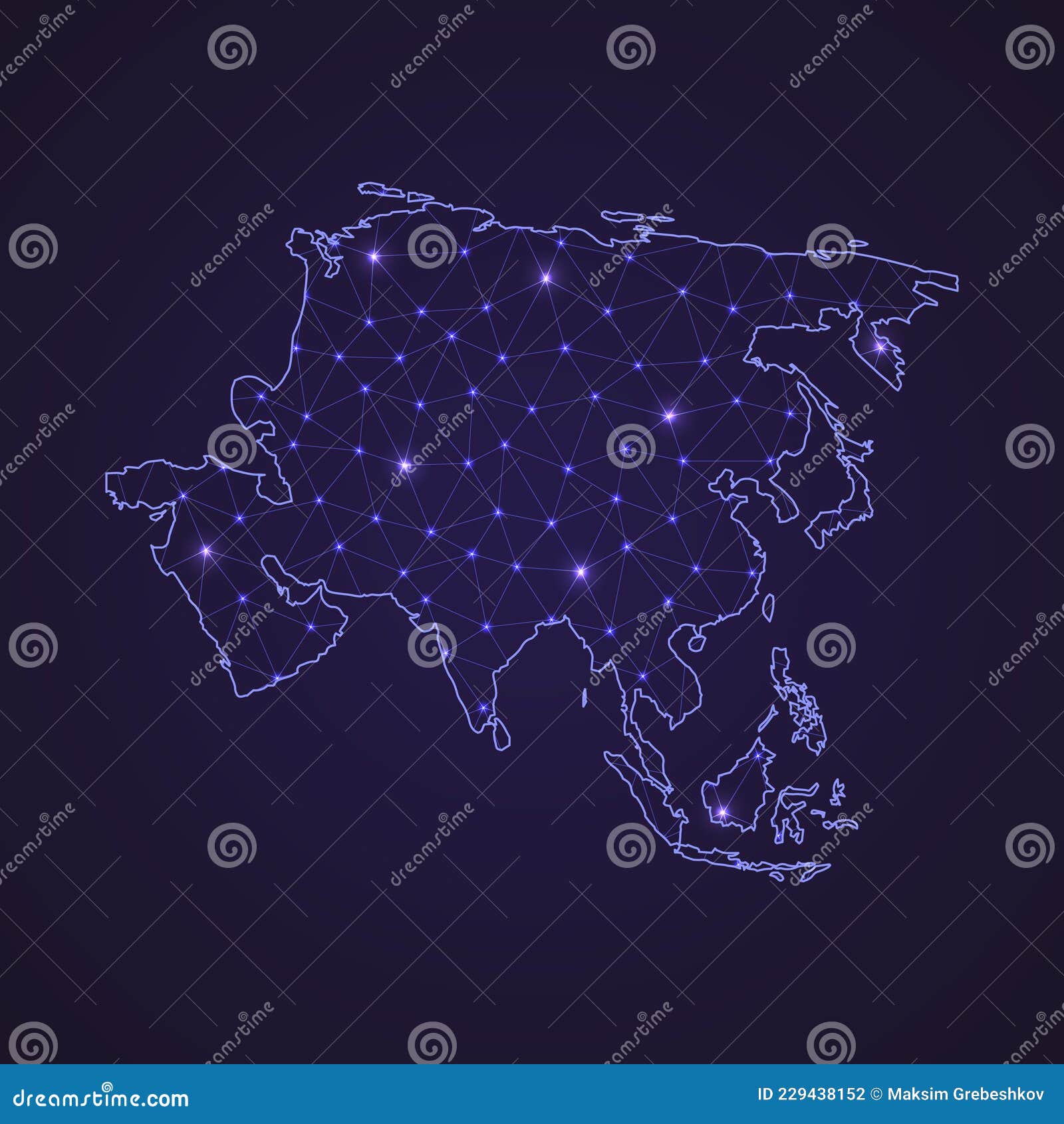 Digital Network Map of Asia. Abstract Connect Line and Dot Stock Vector ...
