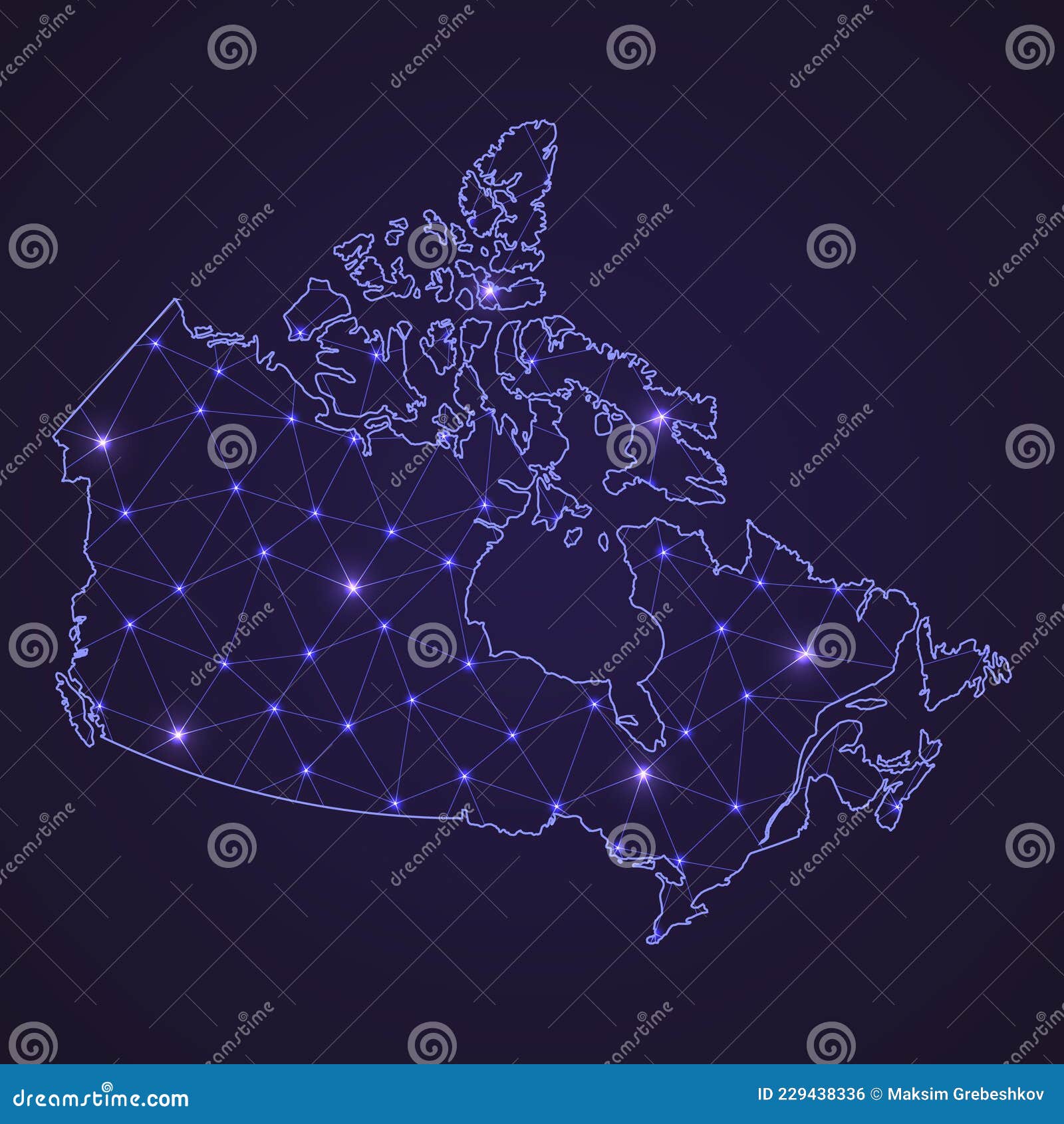 Digital Network Map of Canada. Abstract Connect Line and Dot Stock ...