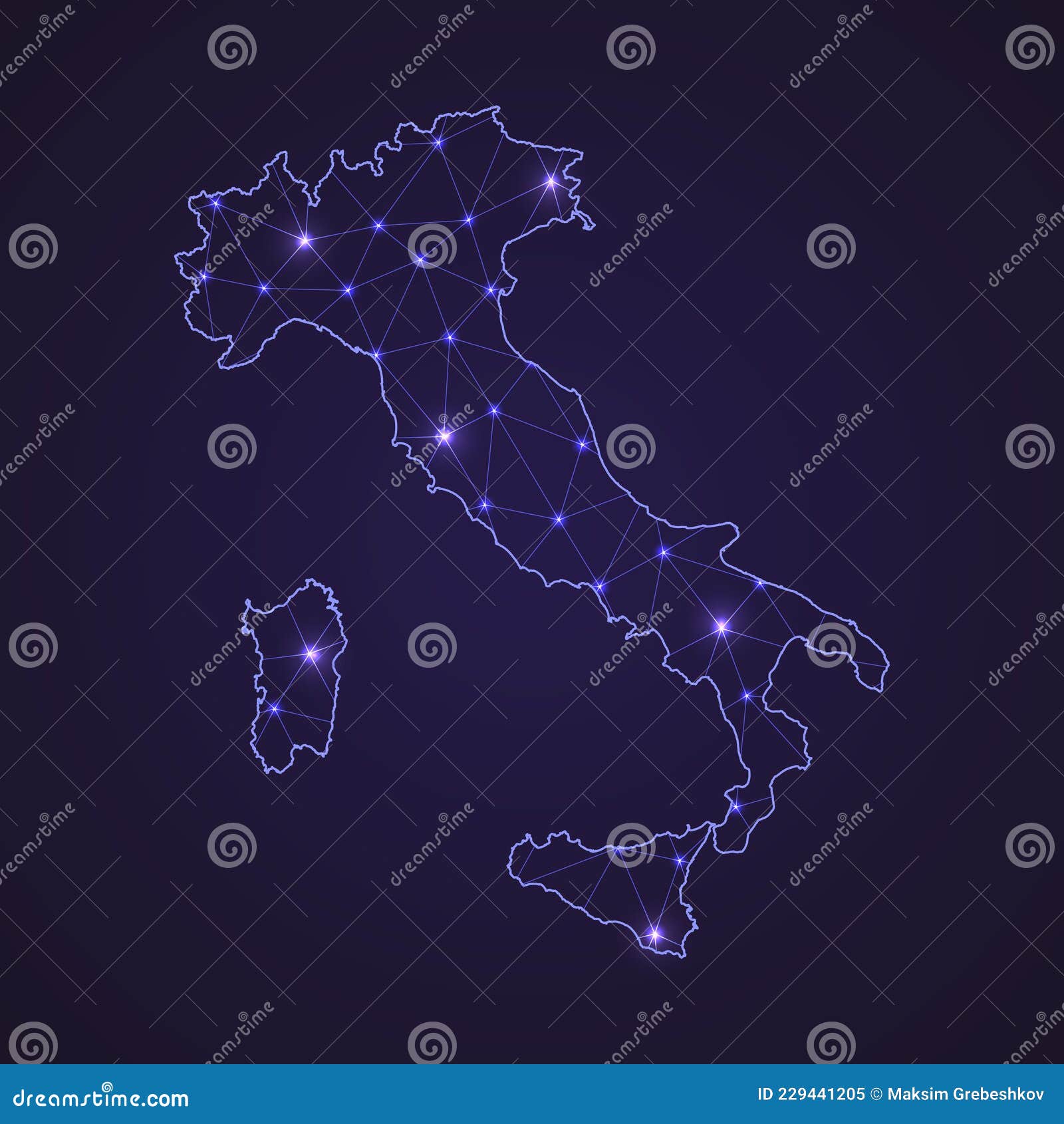 Digital Network Map of Italy. Abstract Connect Line and Dot Stock ...