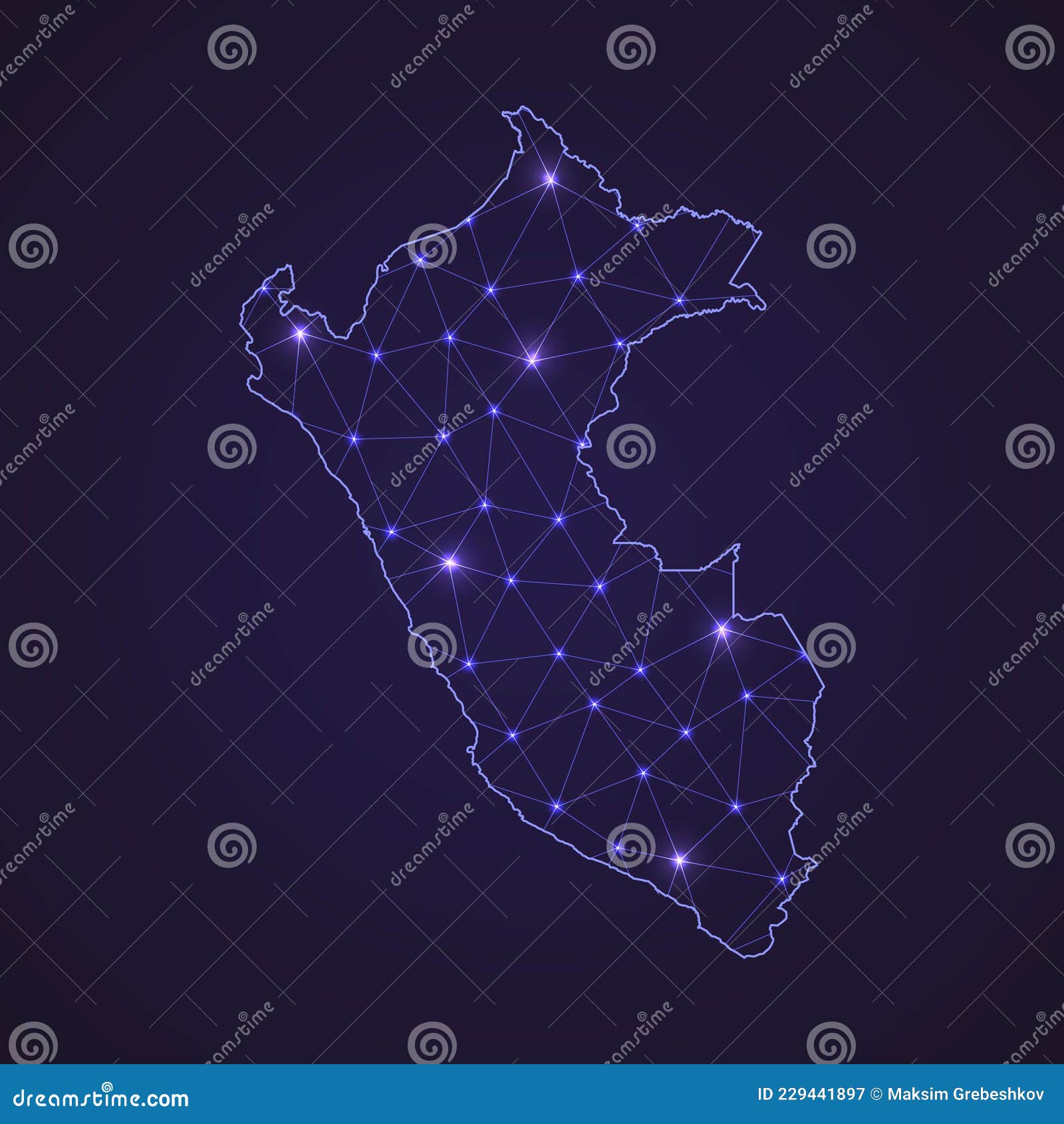 Digital Network Map of Peru. Abstract Connect Line and Dot Stock ...