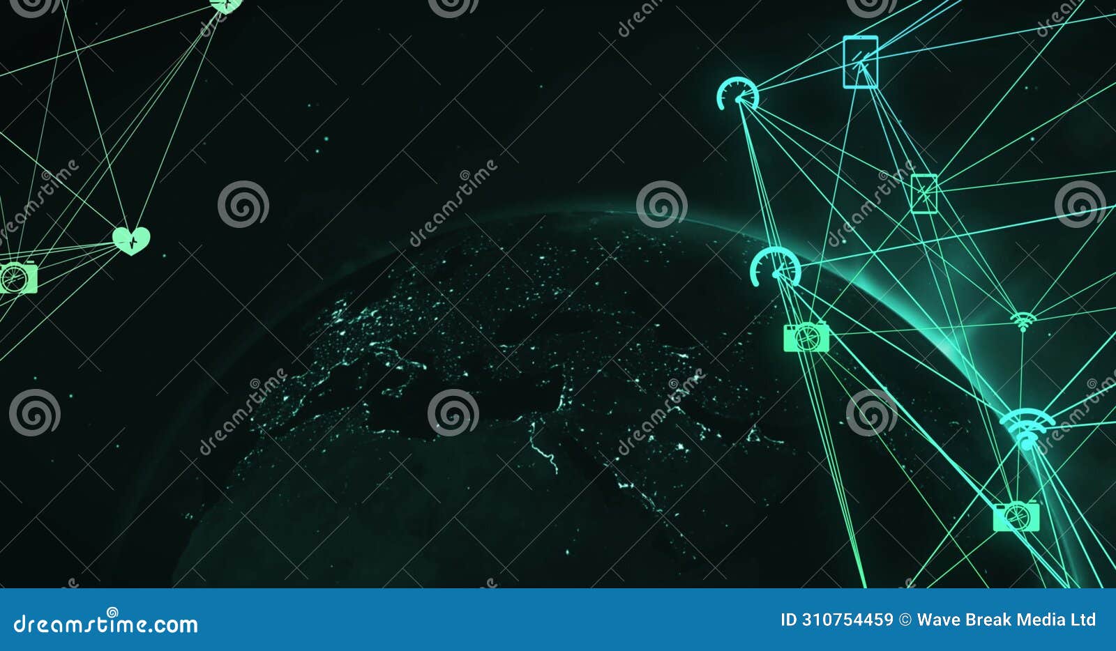 A Digital Network Overlay Spans Across a View of Earth from Space Stock ...