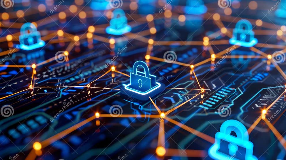 Digital Network Security Concept with Lock Icons Representing Data ...
