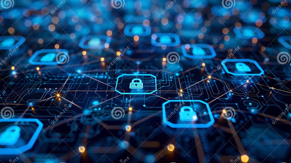 Digital Network Security Concept with Lock Icons Representing ...