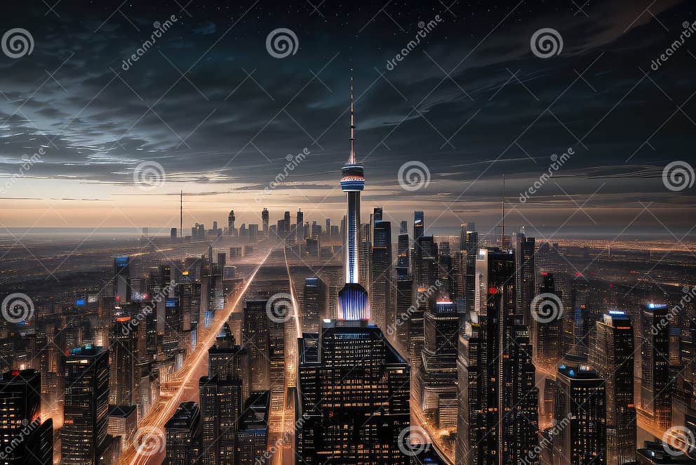 Digital Network between Skyscapers Stock Photo - Image of construction ...