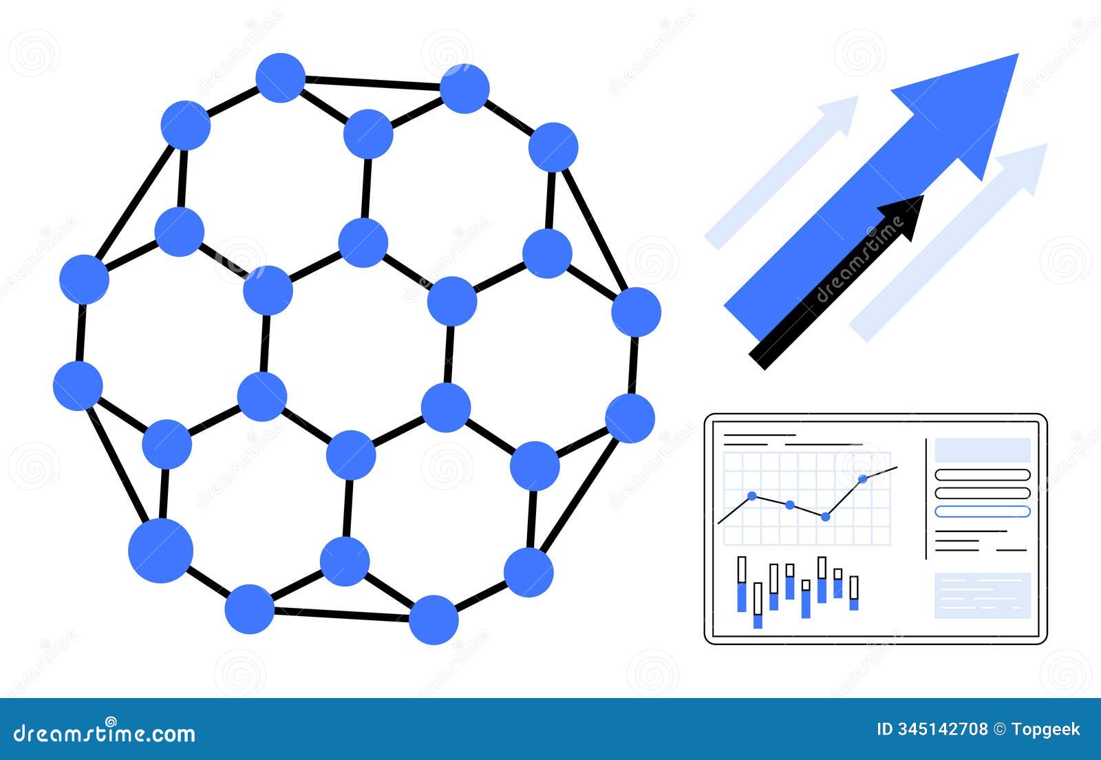 Digital Network Spherical Diagram with Progress Arrows and Data ...