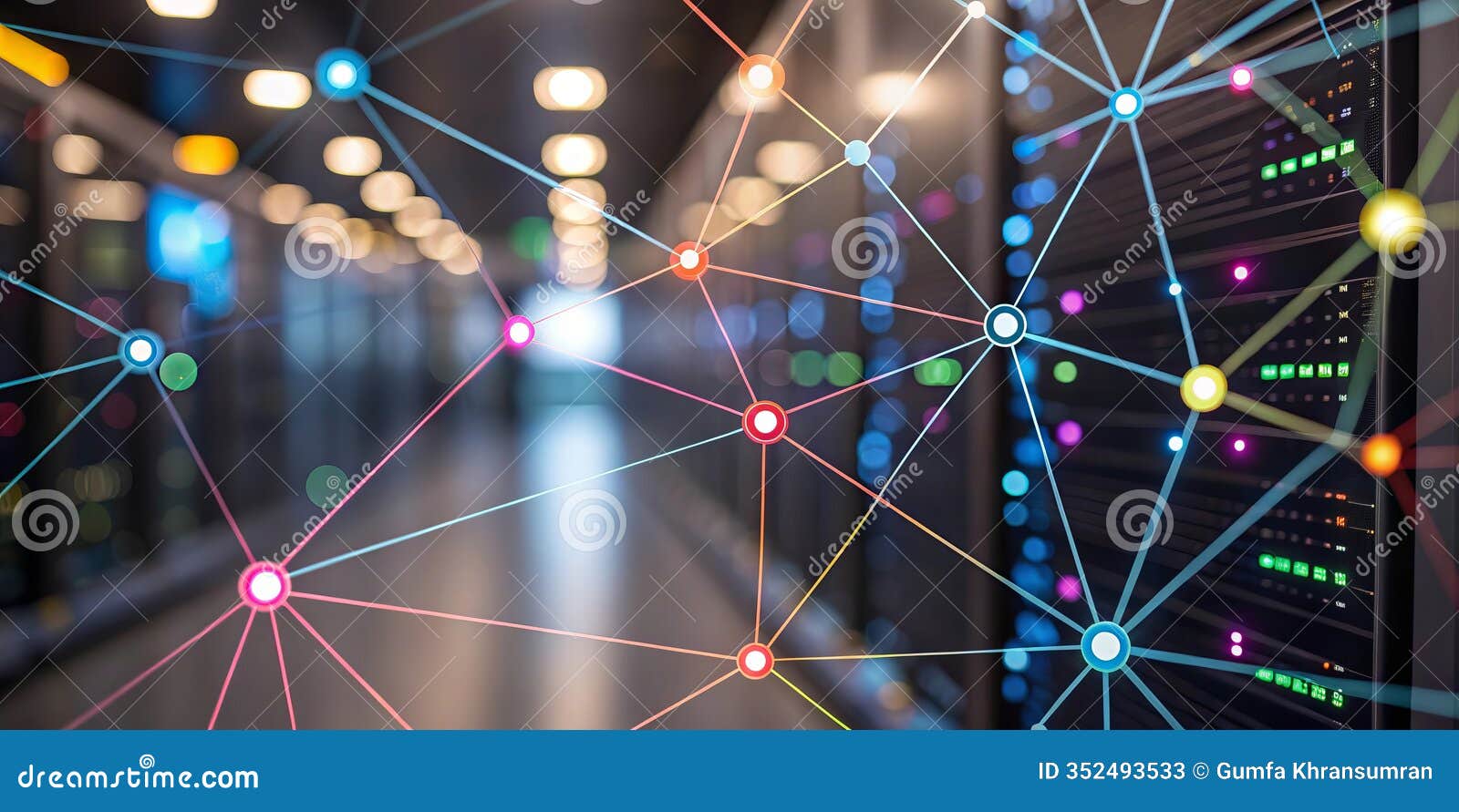 Digital Network Visualization with Colorful Nodes and Connections Stock ...