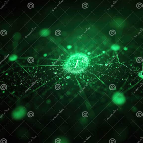 Digital Network Visualization with Glowing Green Nodes and Lines ...