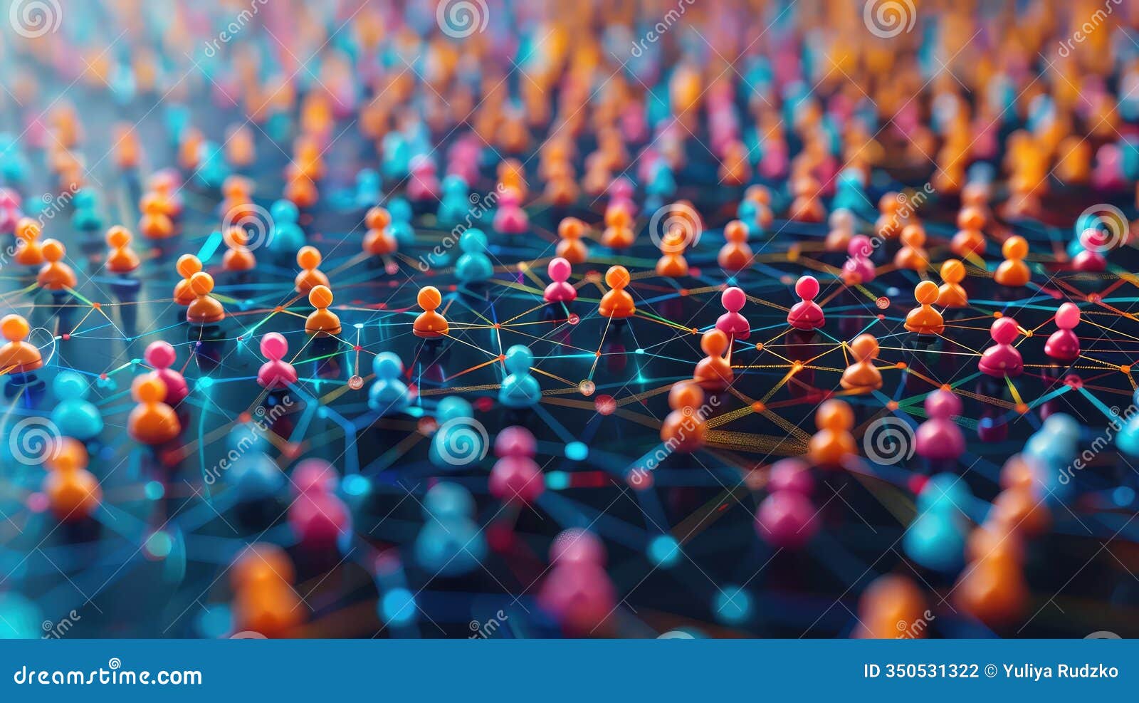 Digital Network Visualization: Interconnected People Glowing in Diverse ...
