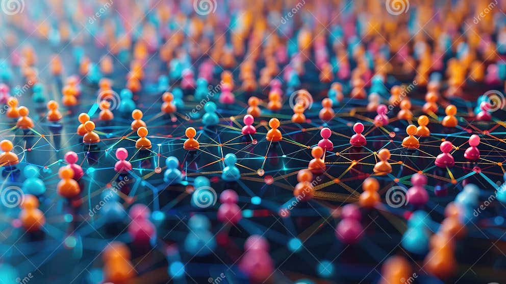 Digital Network Visualization: Interconnected People Glowing in Diverse ...
