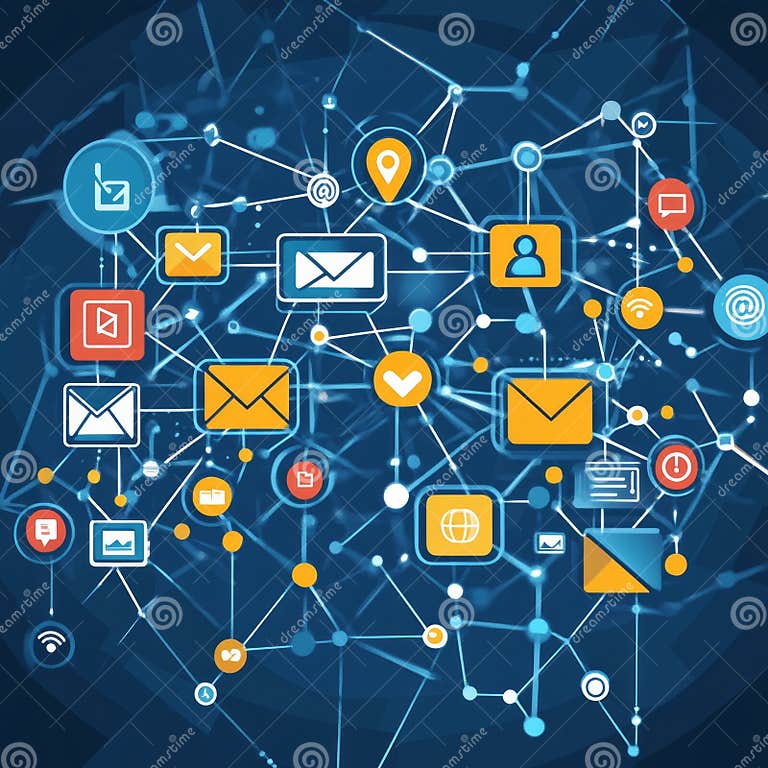 Digital Networking and Communication Icons on a Connected Blue Background Stock Photo - Image of ...