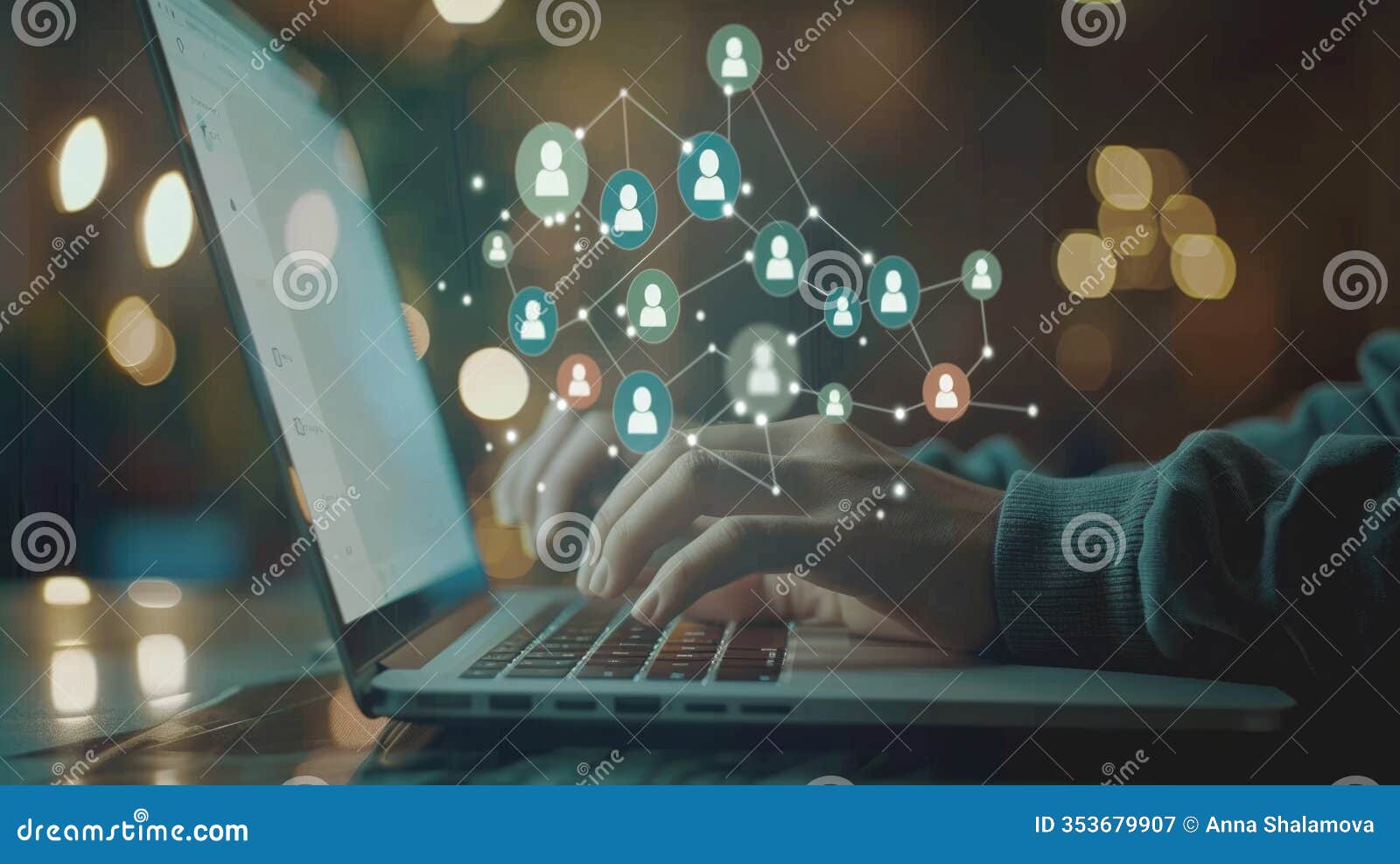 Digital Networking Concept with Hands Typing on Laptop and Social ...