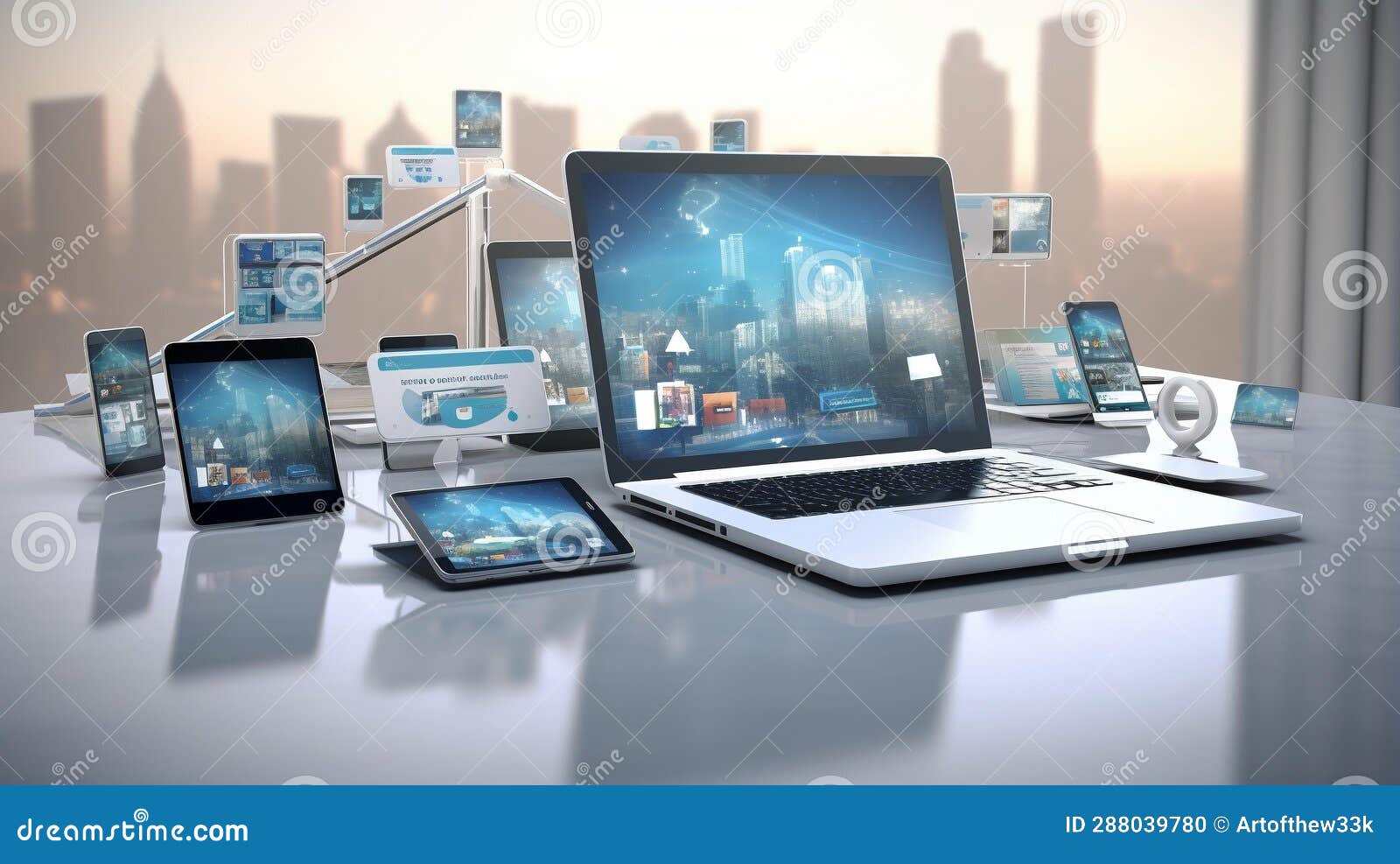 An Interconnected Desk With A Computer Monitor And A Green Screen ...