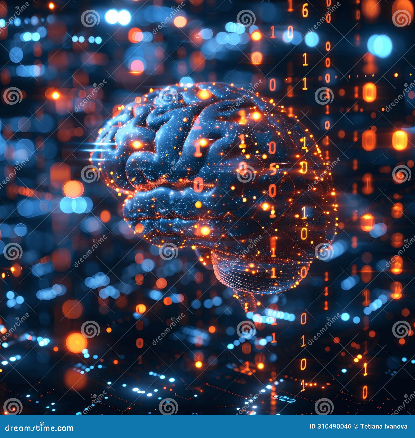 Digital Neural AI, Binary Brain Theme. Stock Illustration - Illustration of network, three ...