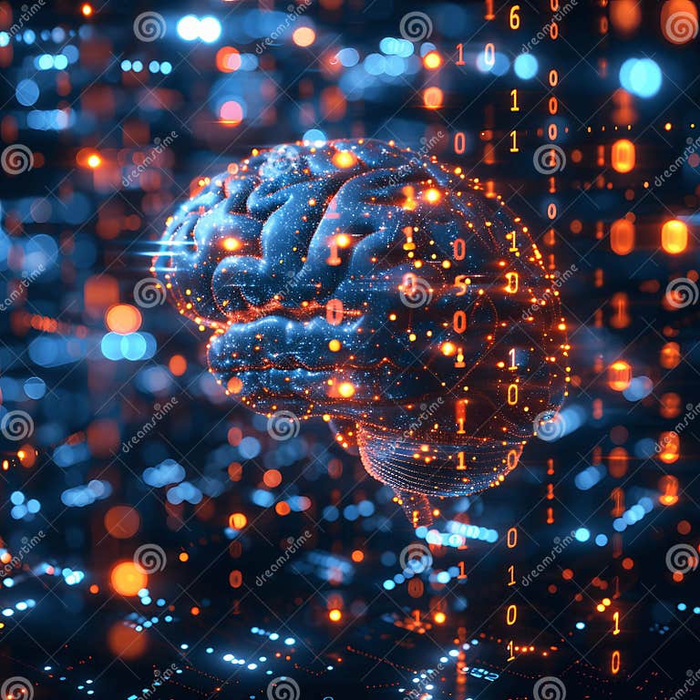 Digital Neural AI, Binary Brain Theme. Stock Illustration - Illustration of network, three ...