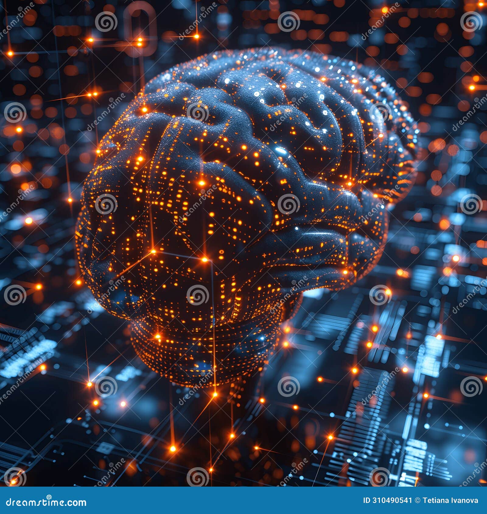 Digital Neural Brain, Binary AI Intellect. Stock Illustration ...