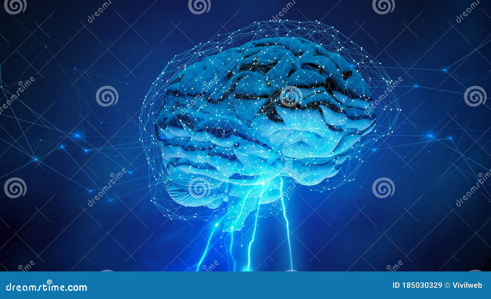 Digital Neural Network Around a Human Brain Stock Illustration ...