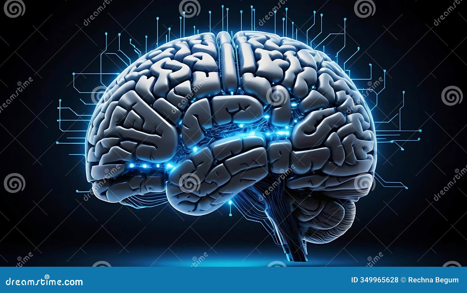 Digital Neural Network Brain Illustration Dark Background. Stock ...