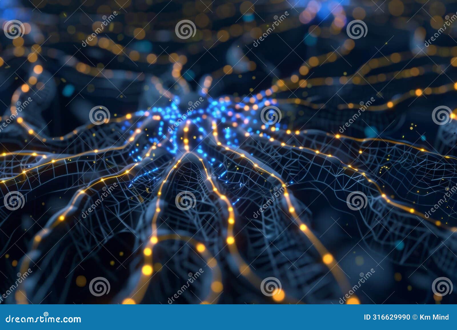 Digital Neural Network Glowing Nodes Visualization Stock Illustration - Illustration of fractal ...