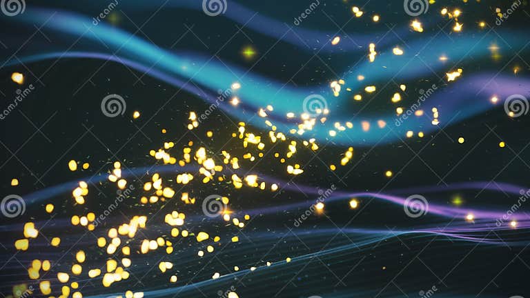 Digital Night with Glowing Firefly Particles in Motion Stock ...