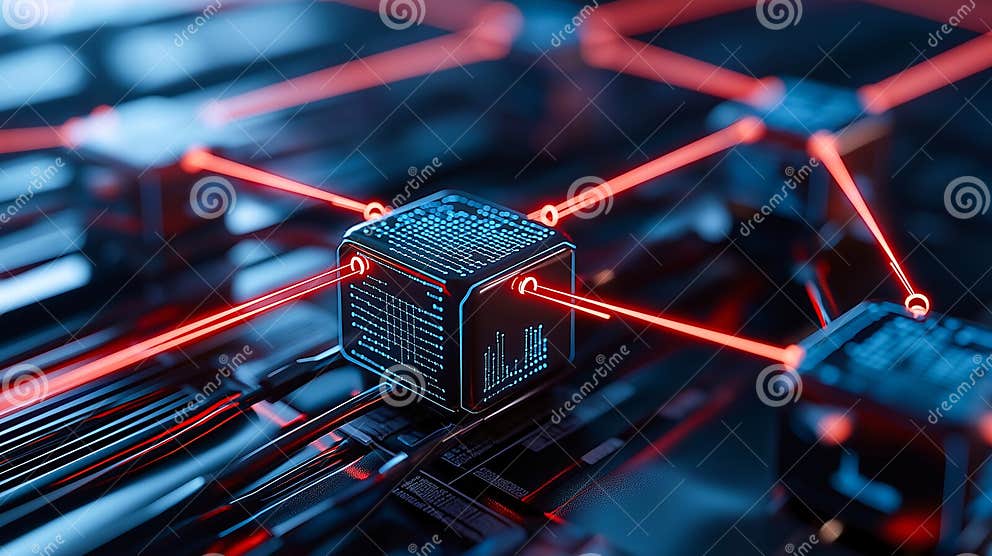 Digital Nodes Connected by Glowing Red Lines Create Vibrant Network ...