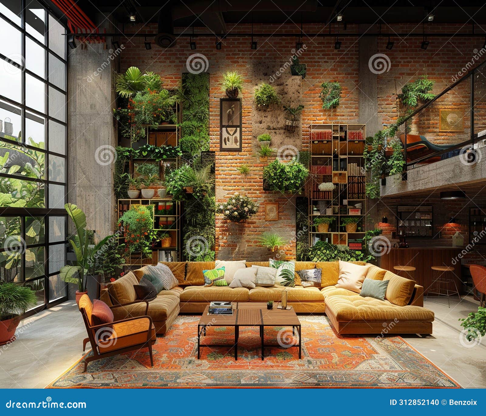 Digital Nomad Hub with Global Decor and Collaborative Workspaces Stock ...