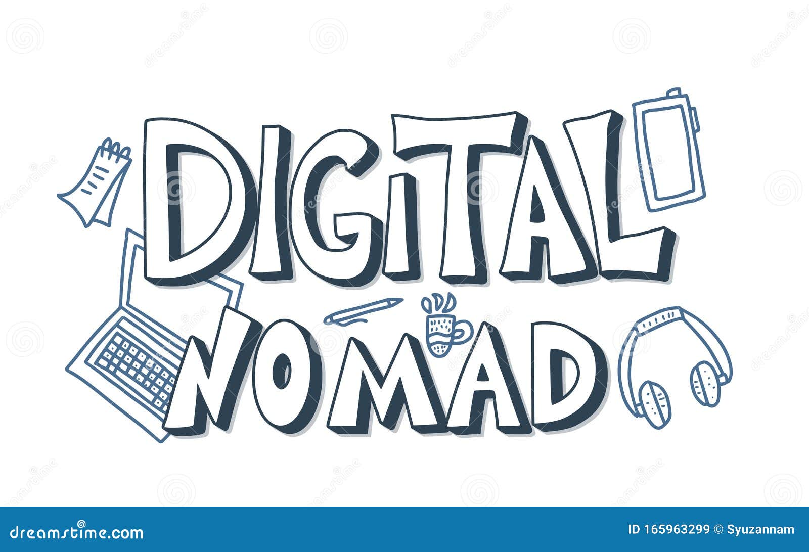 Digital Nomad Text Emblem with Decor Vector Design Stock Vector ...