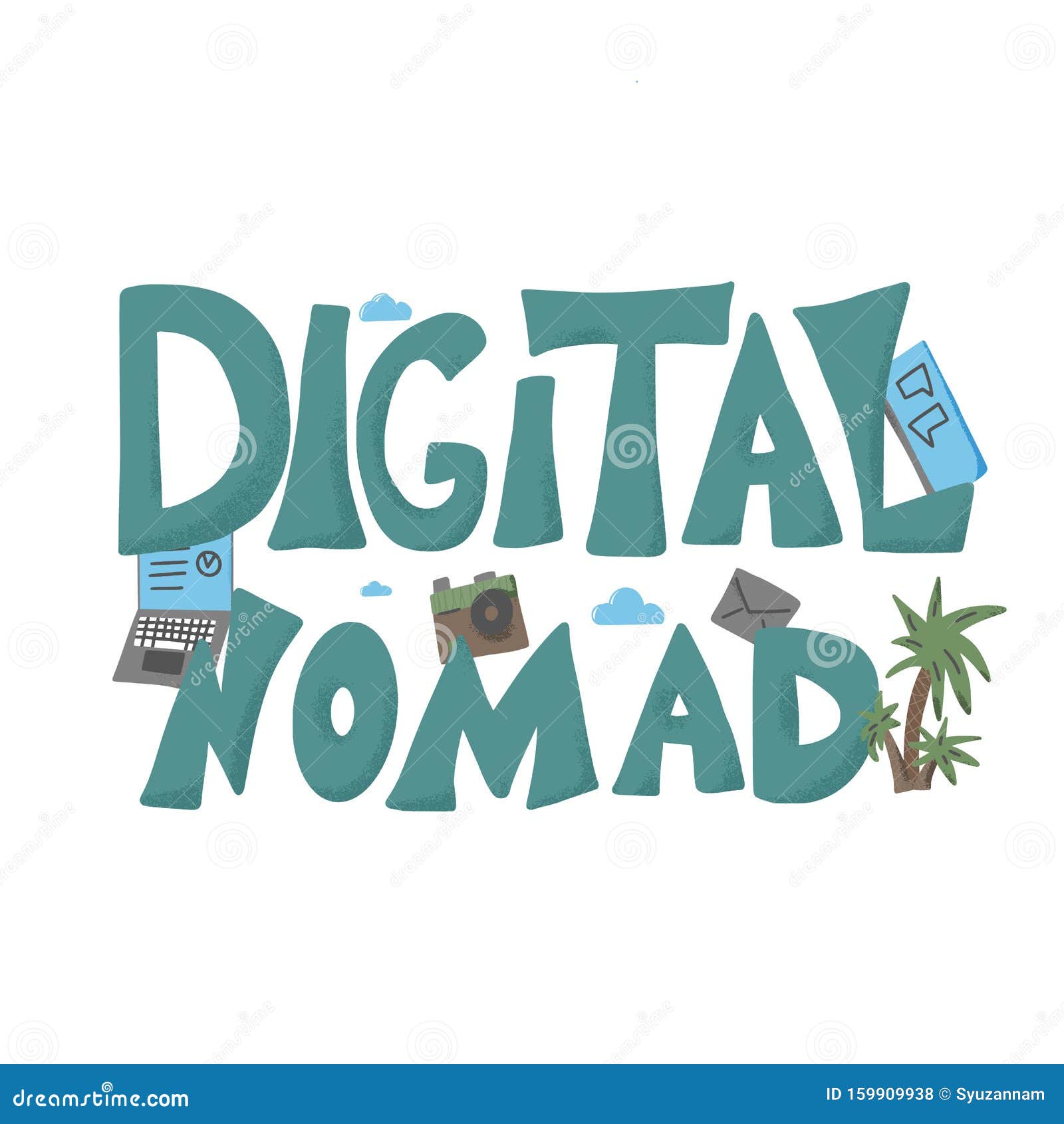 Digital Nomad Text Emblem with Decor Vector Design Stock Vector ...