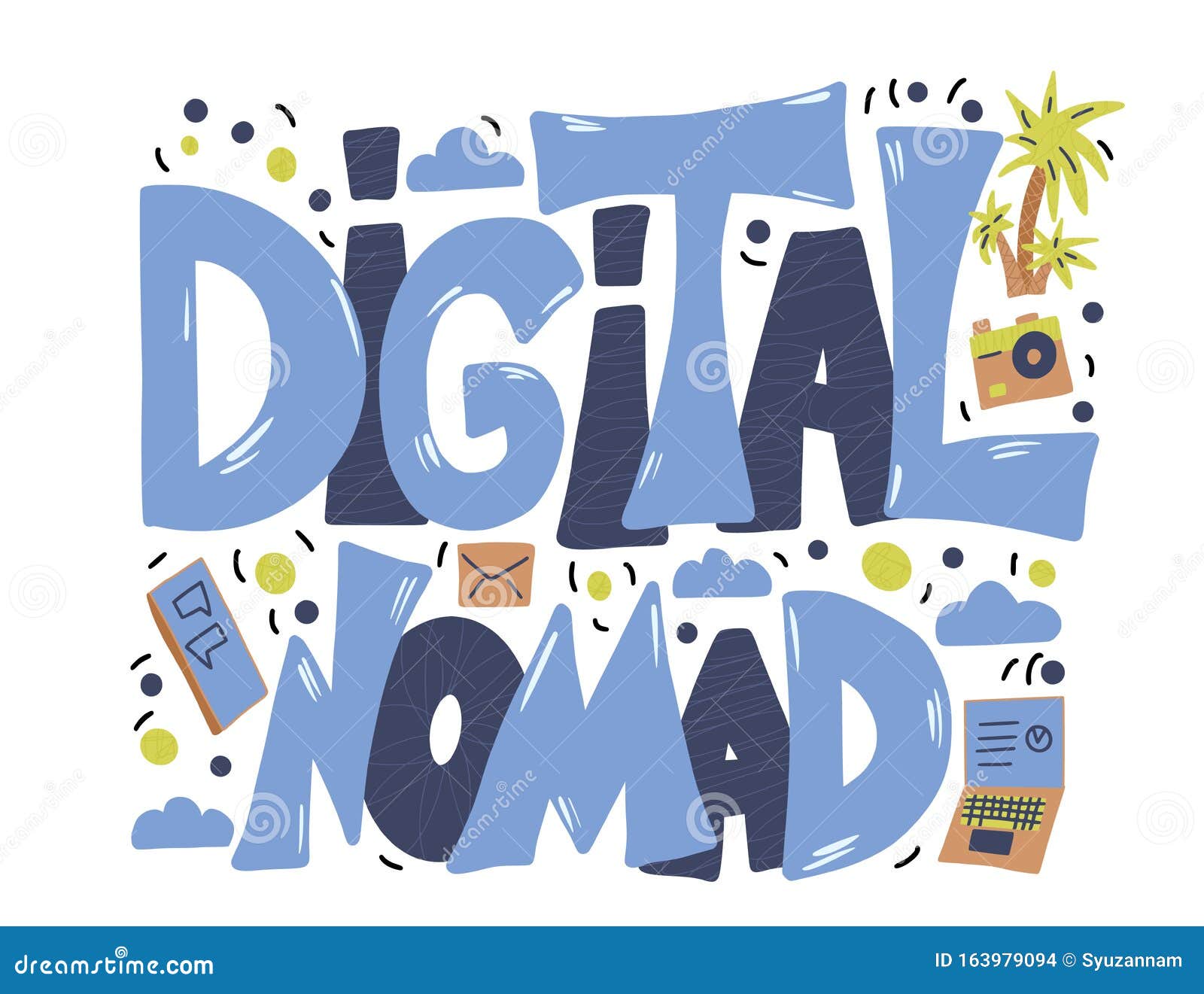 Digital Nomad Text Emblem with Decor Vector Design Stock Vector ...