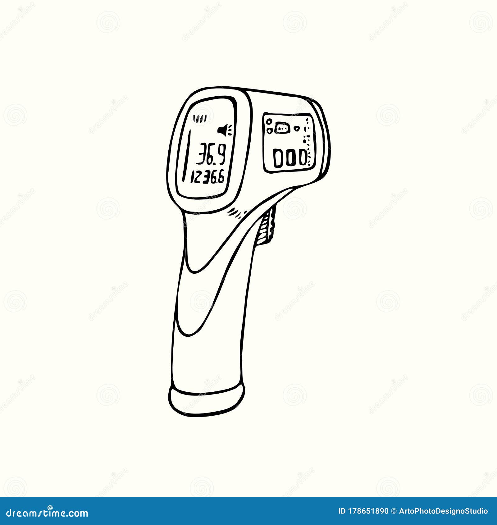Digital Non Contact Infrared Forehead Thermometer Hand Drawn Doodle