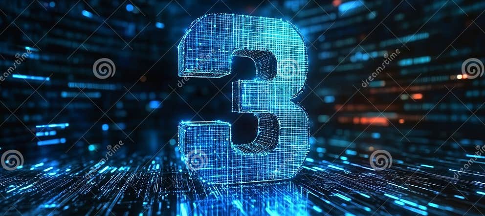 Digital Number 3 on Abstract Technology Background, Representing ...