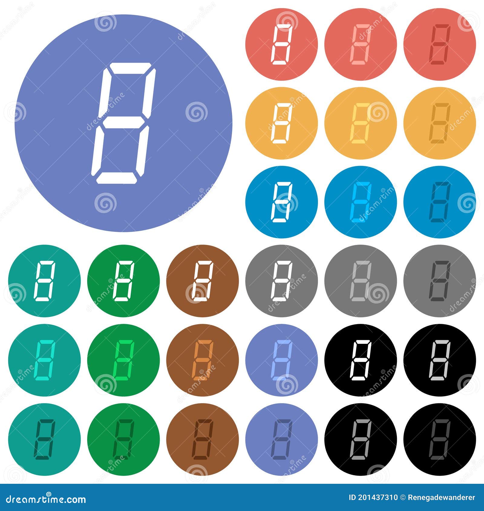Digital Number Eight of Seven Segment Type Round Flat Multi Colored ...