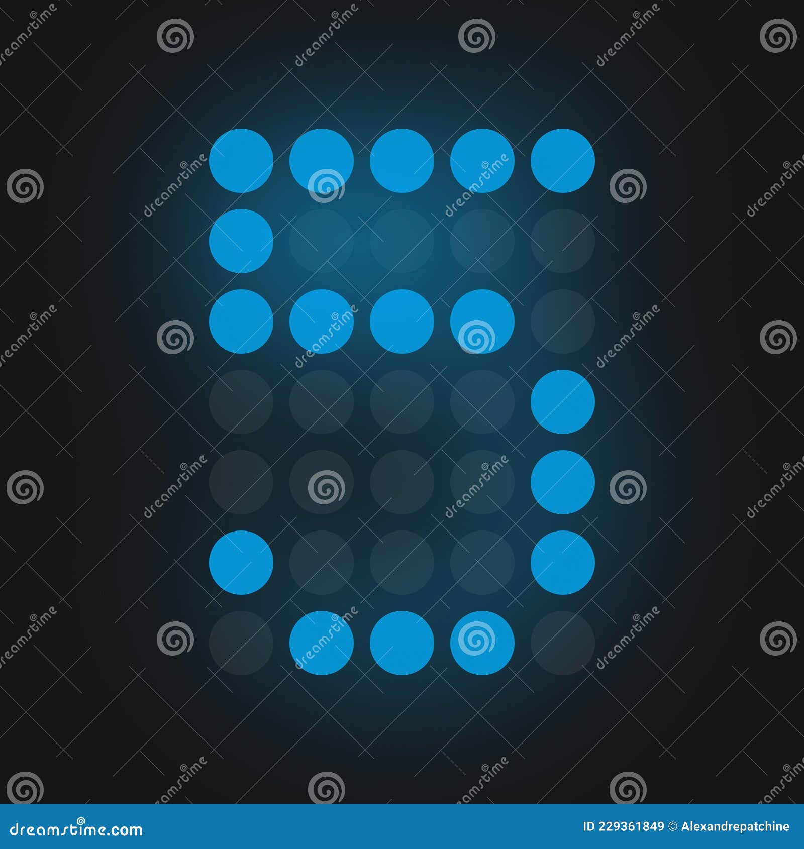 Digital Number FIVE in Blue on Black Background, Lighted Leds Glowing ...