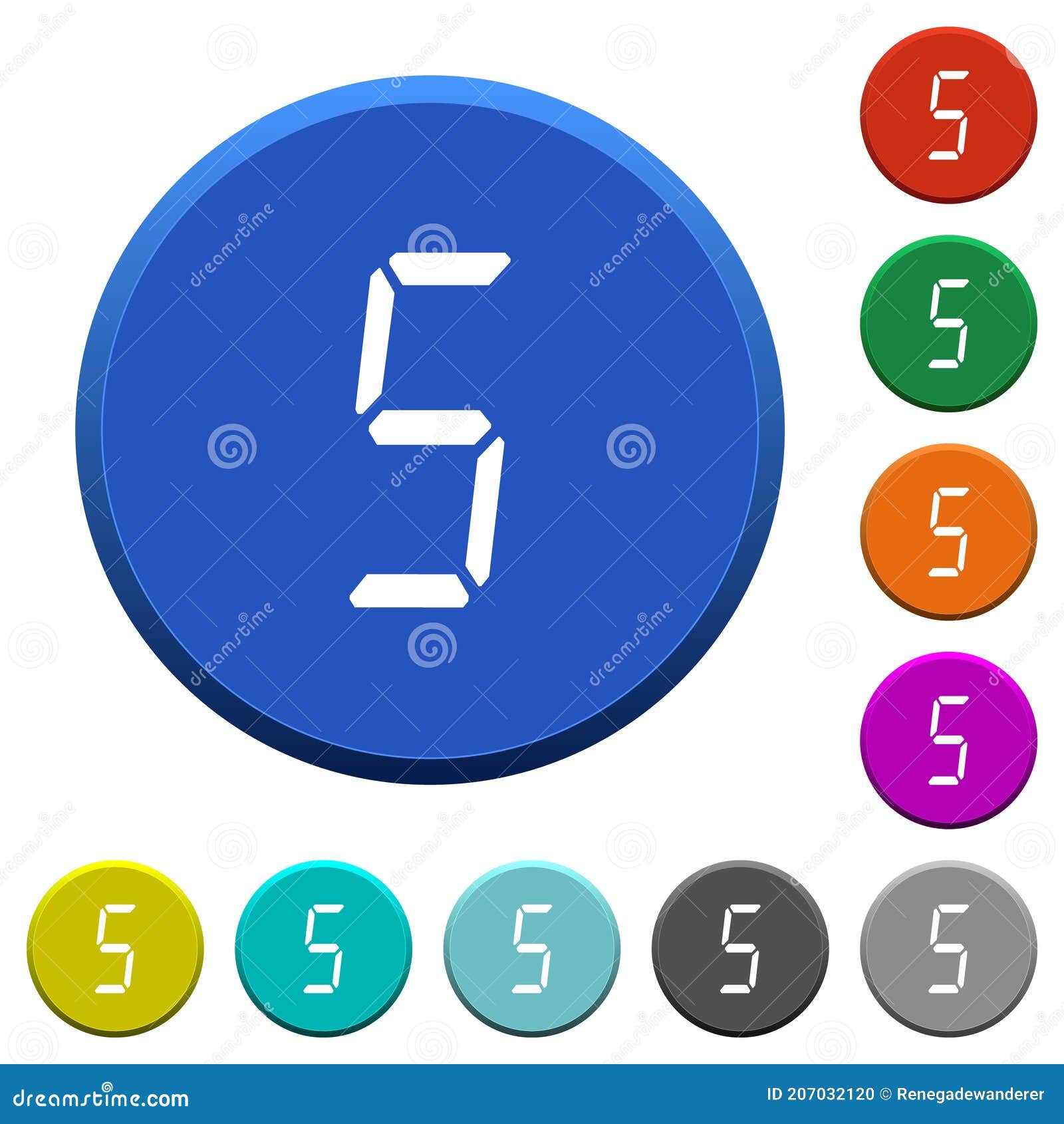Digital Number Five of Seven Segment Type Beveled Buttons Stock Vector ...