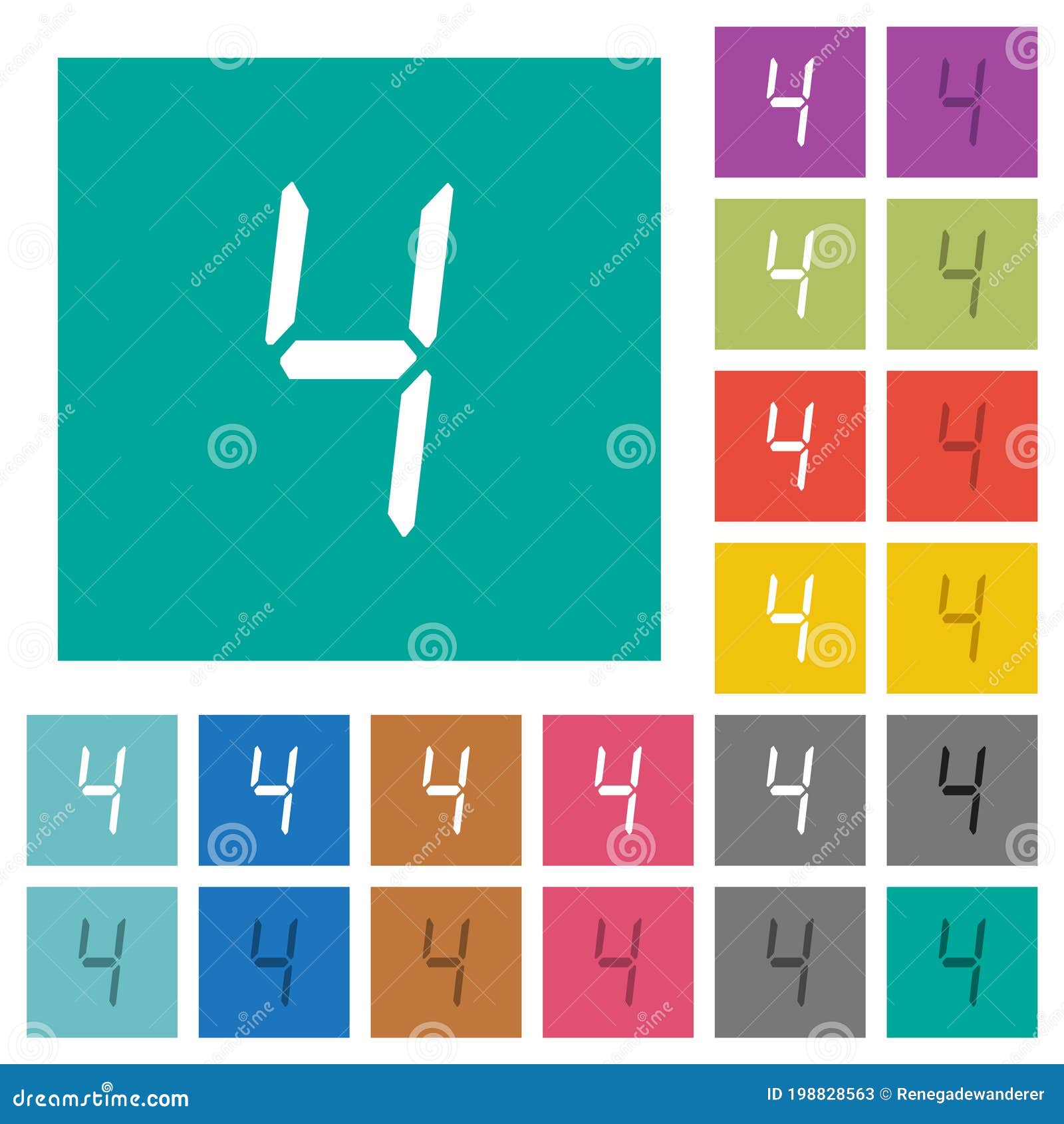 Digital Number Four of Seven Segment Type Square Flat Multi Colored ...
