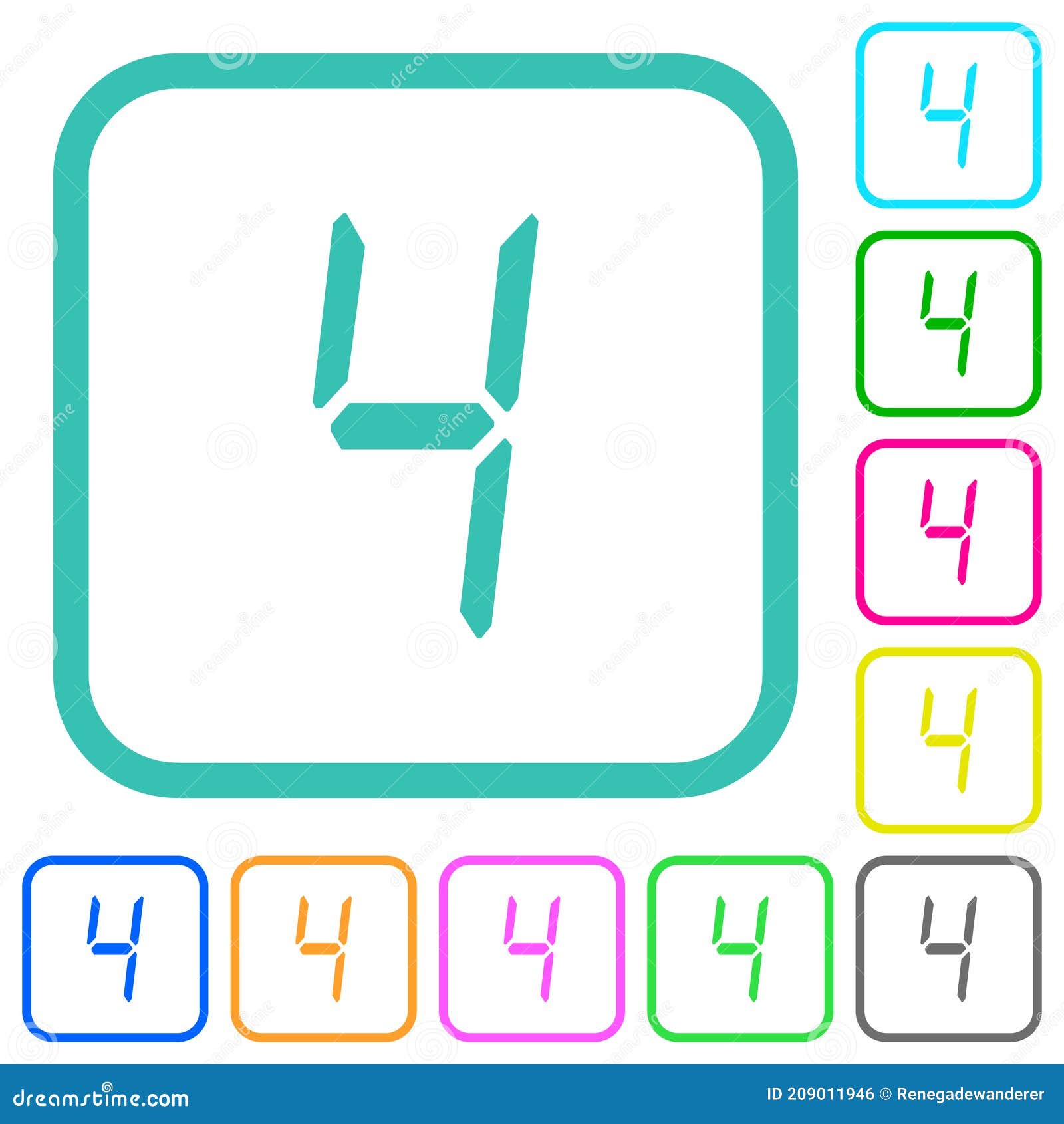 Digital Number Four of Seven Segment Type Vivid Colored Flat Icons ...