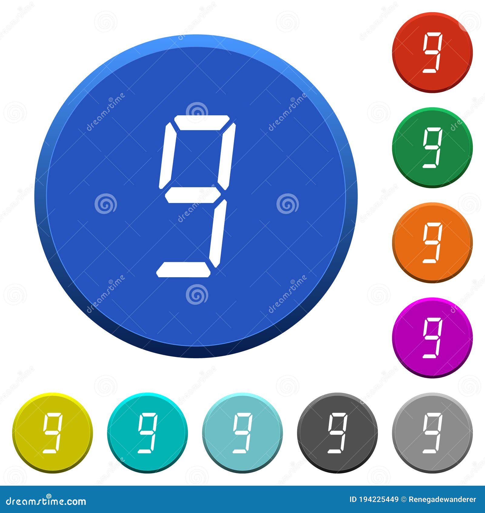Digital Number Nine of Seven Segment Type Beveled Buttons Stock Vector ...